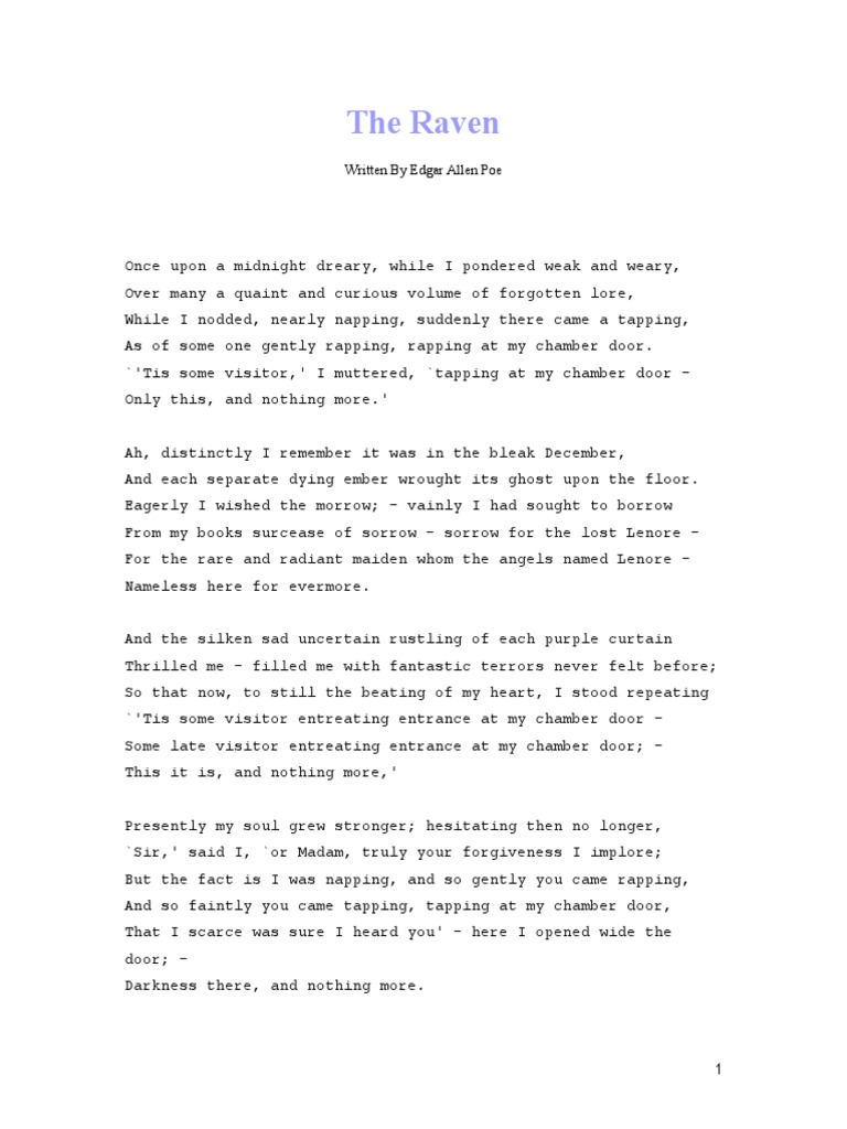 The Raven: Written by Edgar Allen Poe | Download Free PDF | The Raven