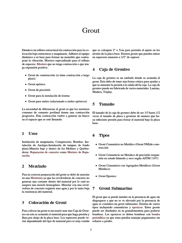 Tipos y Usos del Grout en Construcción | PDF | Albañilería | Material ...