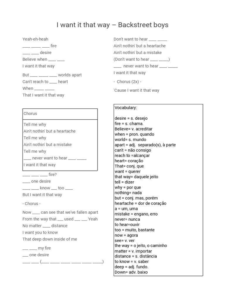I Want It That Way Backstreet Boys PDF Songs Written Number One