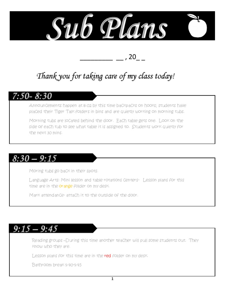 Sub Plans | PDF