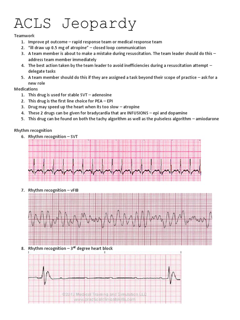 ACLS Jeopardy | PDF | Cardiopulmonary Resuscitation | Cardiac Arrest
