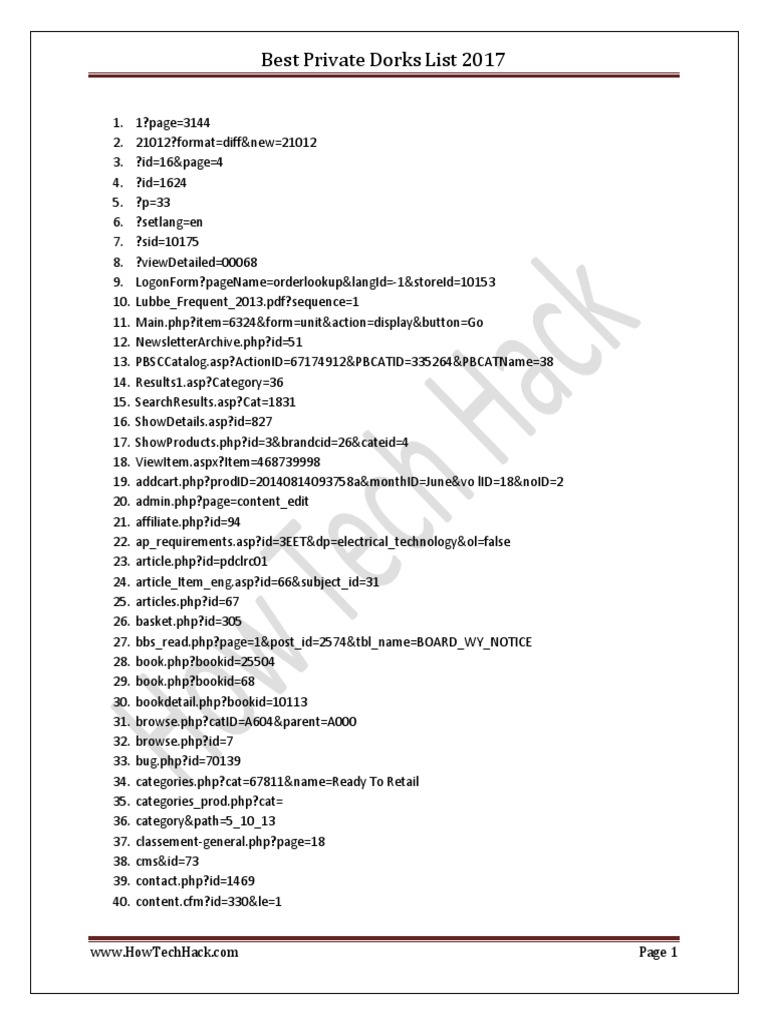 Best Private Dorks List 2017 - HowTechHack | Download Free PDF | Multimedia | Software