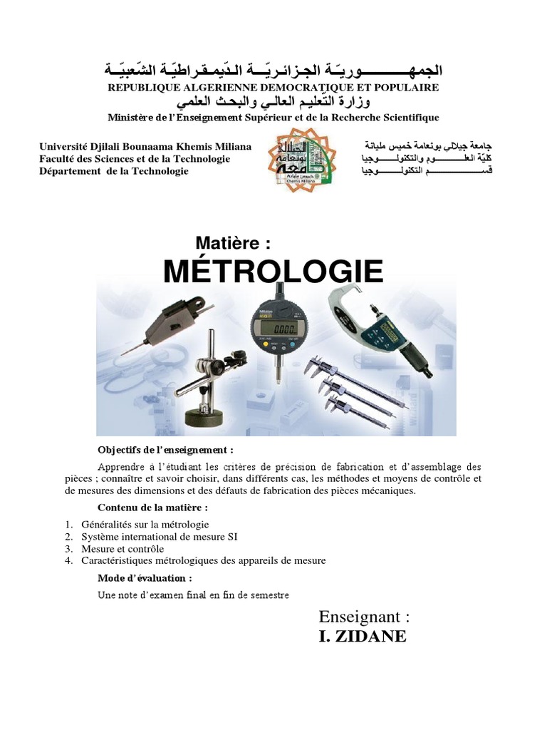 Cours de Métrologie et Instrumentation | PDF | Calibrage | Métrologie