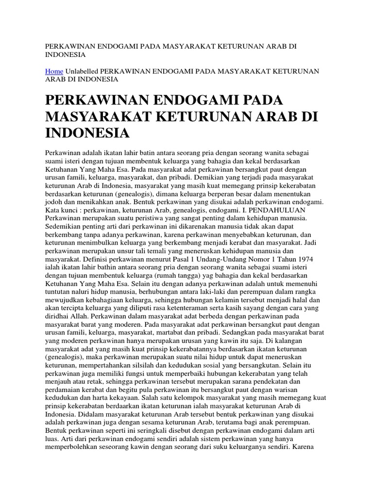 Perkawinan Endogami Pada Masyarakat Keturunan Arab Di Indonesia | PDF
