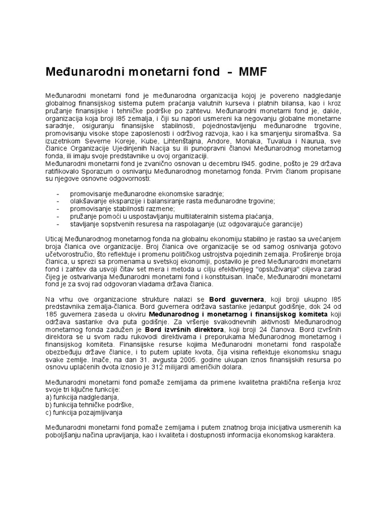 Medjunarodni Monetarni Fond PDF | PDF