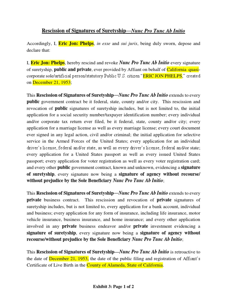 New Exhibit 3 - Rescission of Signatures of Suretyship | PDF ...
