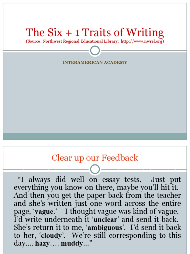 The Six + 1 Traits of Writing: Interamerican Academy | PDF | Vocabulary ...