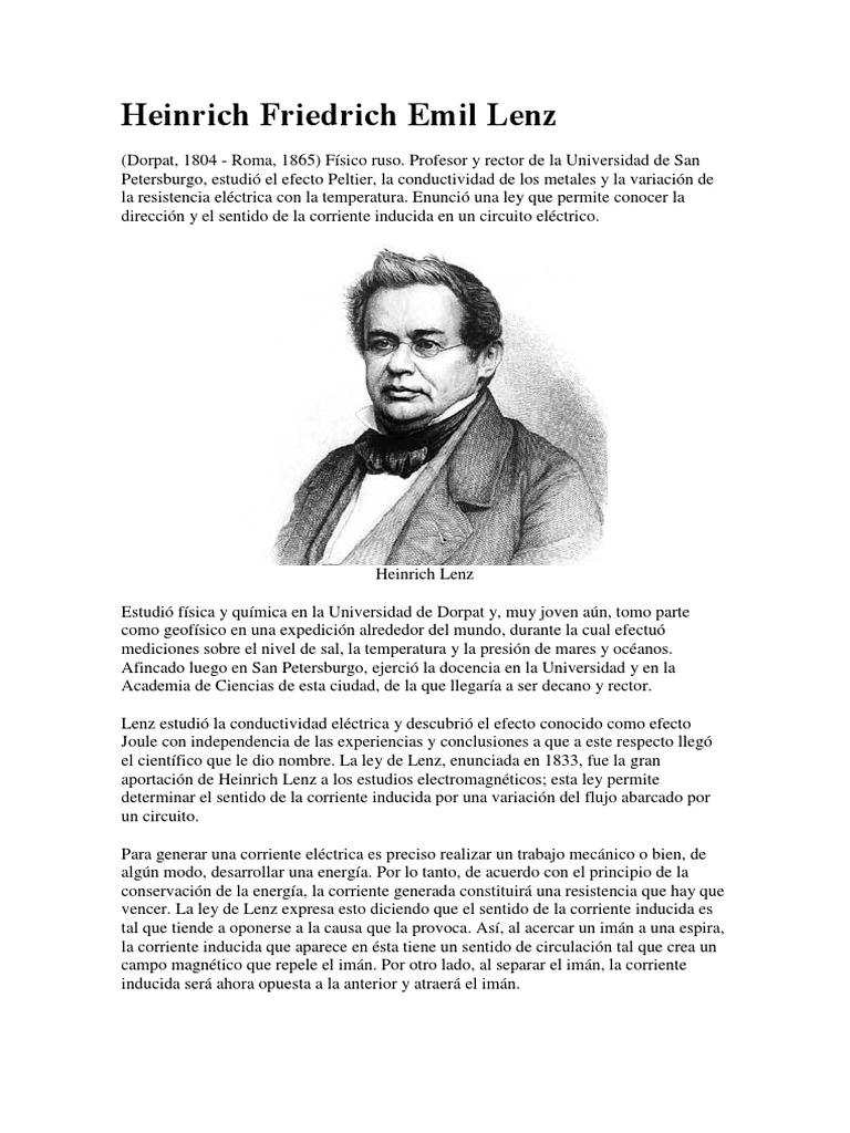 Heinrich Friedrich Emil Lenz | PDF | Corriente eléctrica | Resistencia ...