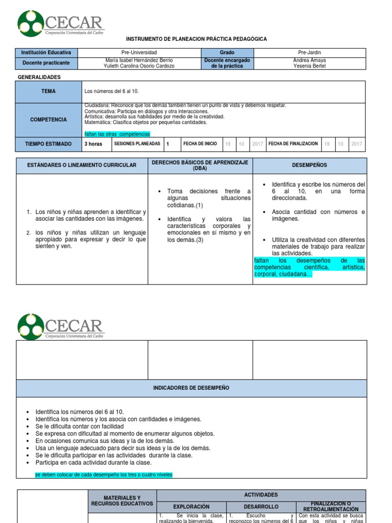 Los Numeros Del 6 Al 10 Plan de Clase | PDF | Creatividad | Maestros