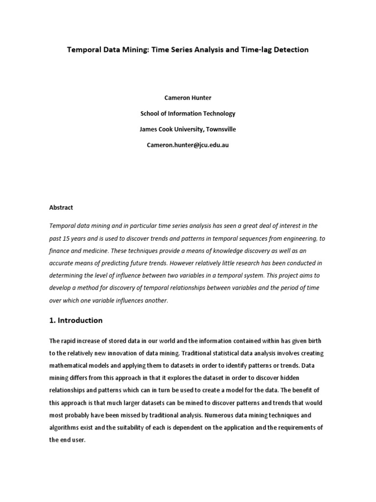 Temporal Data Mining: Time Series Analysis and Time-Lag Detection | PDF ...