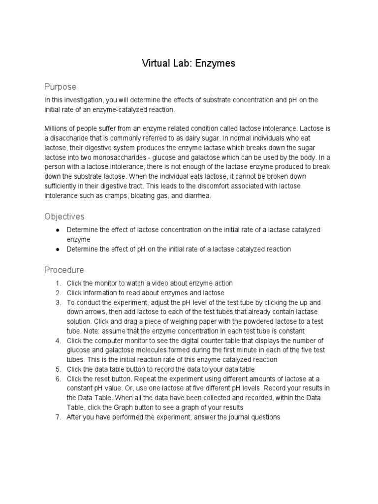 Virtual Lab Enzymes - Student Example | PDF | Enzyme | Molecular Biology