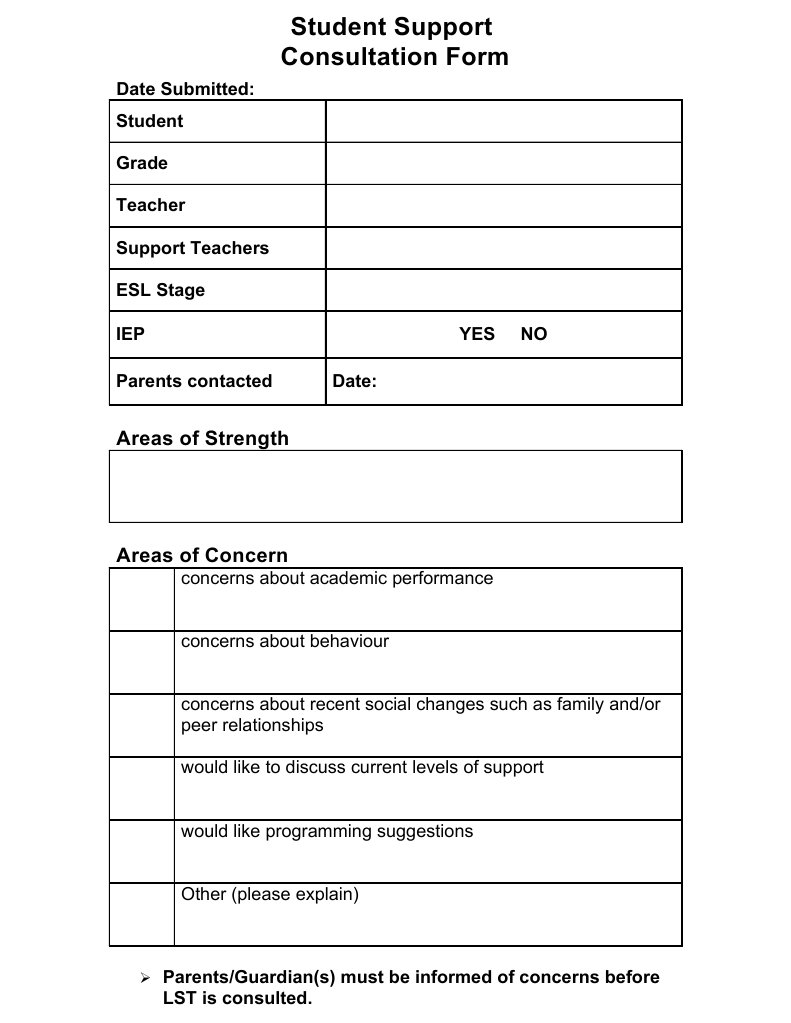 Student Support Consultation Form - QE | Learning | Behavior Modification
