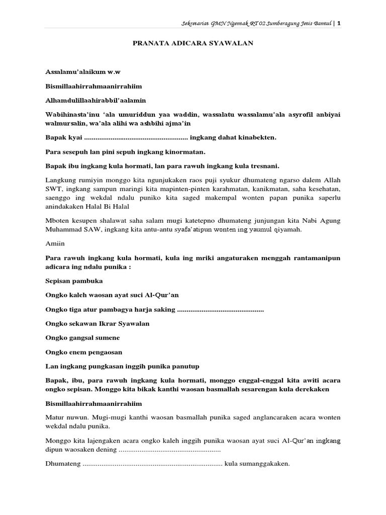 Pranata Adicara Syawalan | PDF
