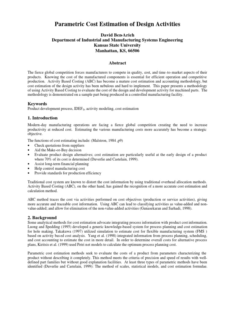 Parametric Cost Estimation of Design Activities | Download Free PDF ...