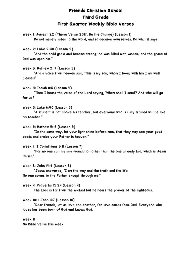 Weekly Bible Verses for 3rd Grade | PDF