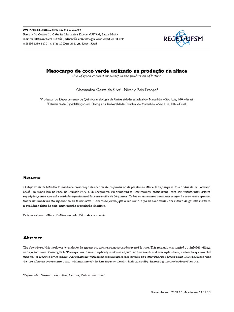 Mesocarpo de Coco Verde Utilizado Na Produção Da Alface | PDF | Coco | Solo