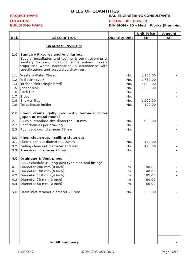 Master Plumbing Boq | PDF | Pipe (Fluid Conveyance) | Pump