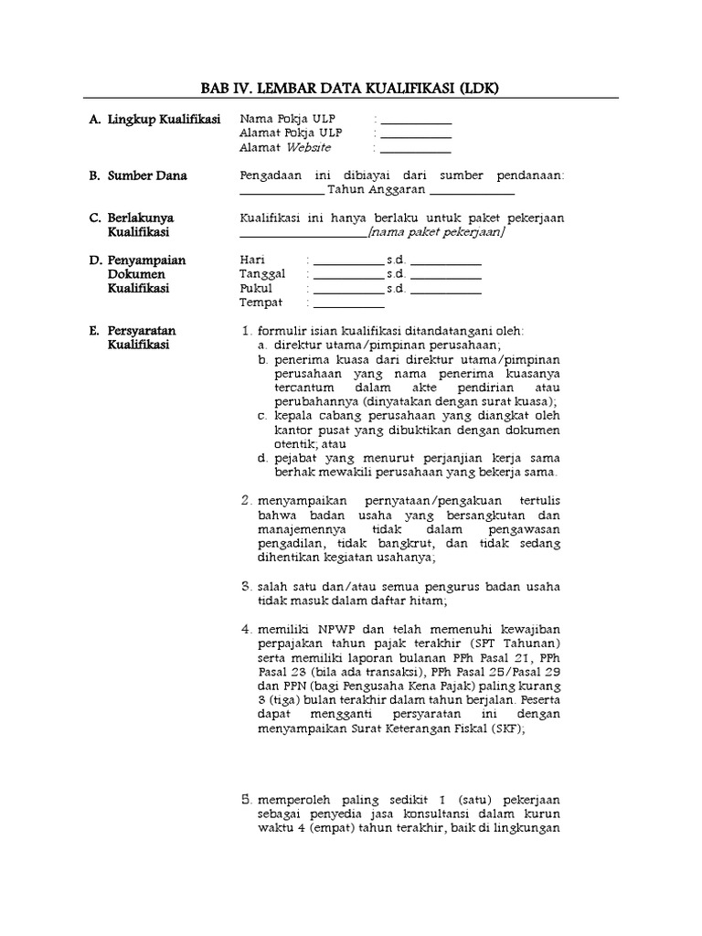 Lembar Data Kualifikasi Ldk Pdf
