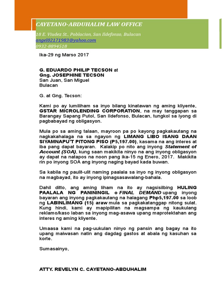 Demand Letter - Josephine Tecson | PDF