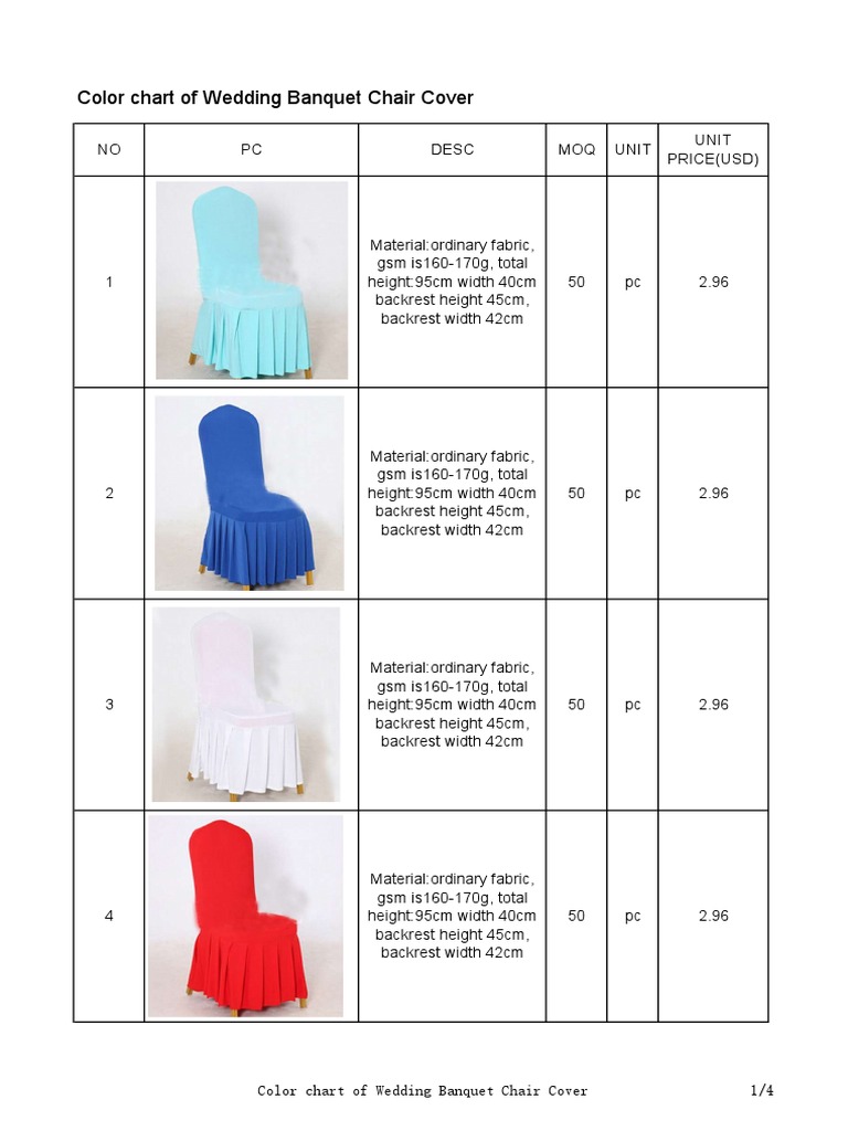Wedding Chair Cover Color Chart | PDF | Chair | Decorative Arts