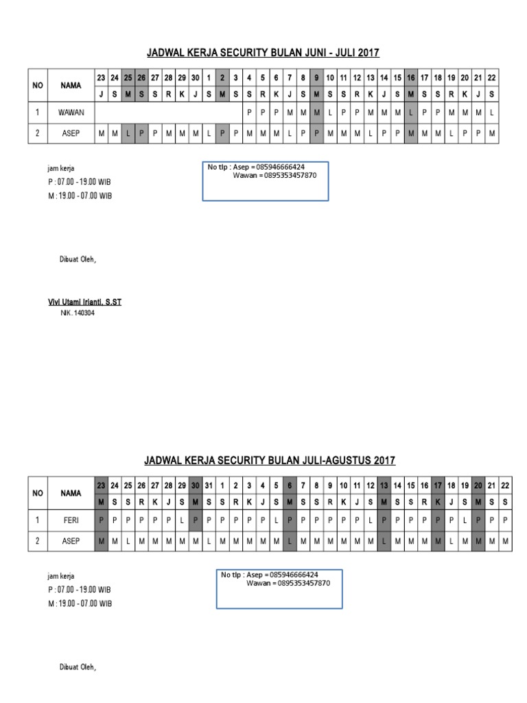 Jadwal Kerja Security Bulan Juni - Juli 2017: K M R S | PDF