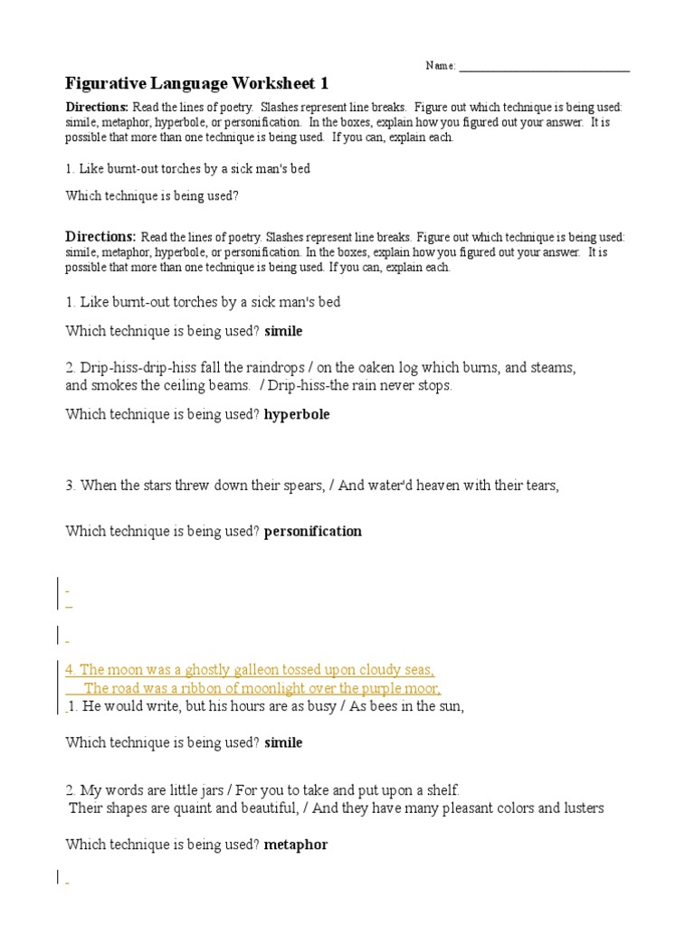 Figurative Language In Poems Worksheet Figurative Language Poster