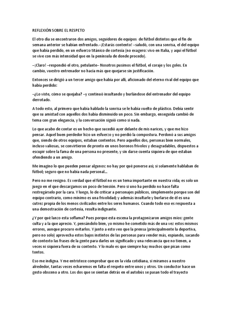 Reflexión Sobre El Respeto Pdf Perdón