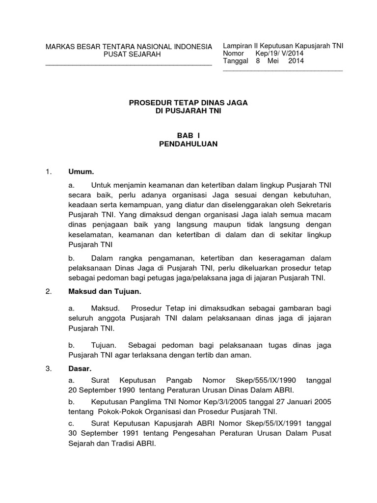 Protap Dinas Jaga Pusjarah Tni | PDF