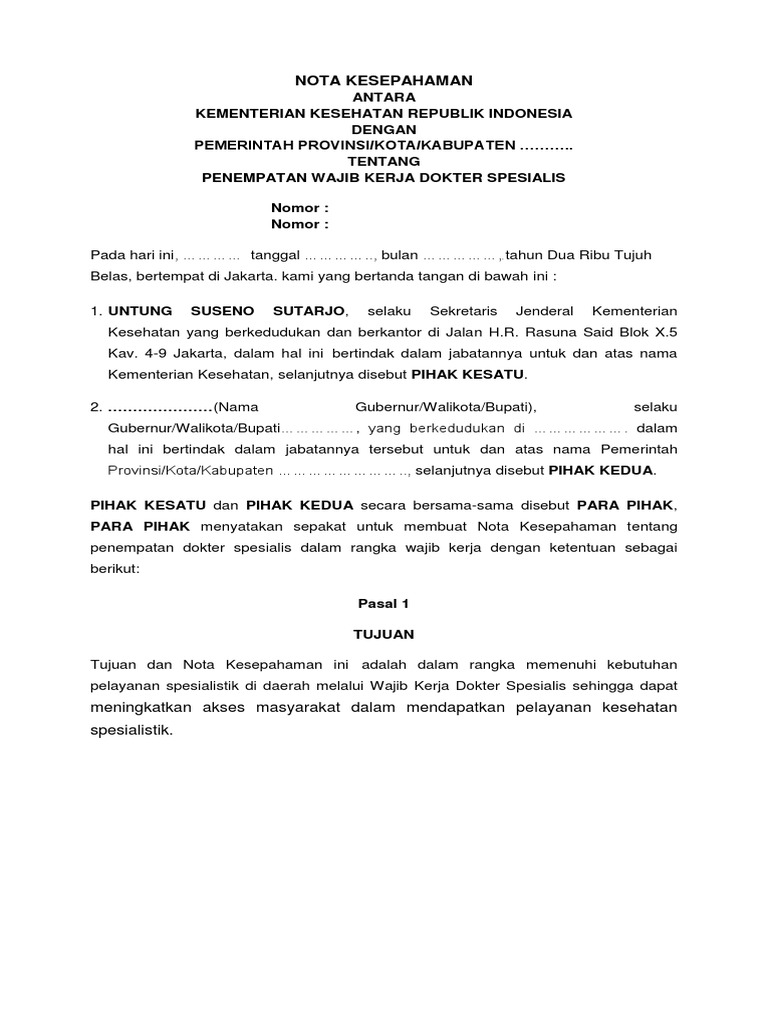 Nota Kesepahaman Dokter Spesialis | PDF
