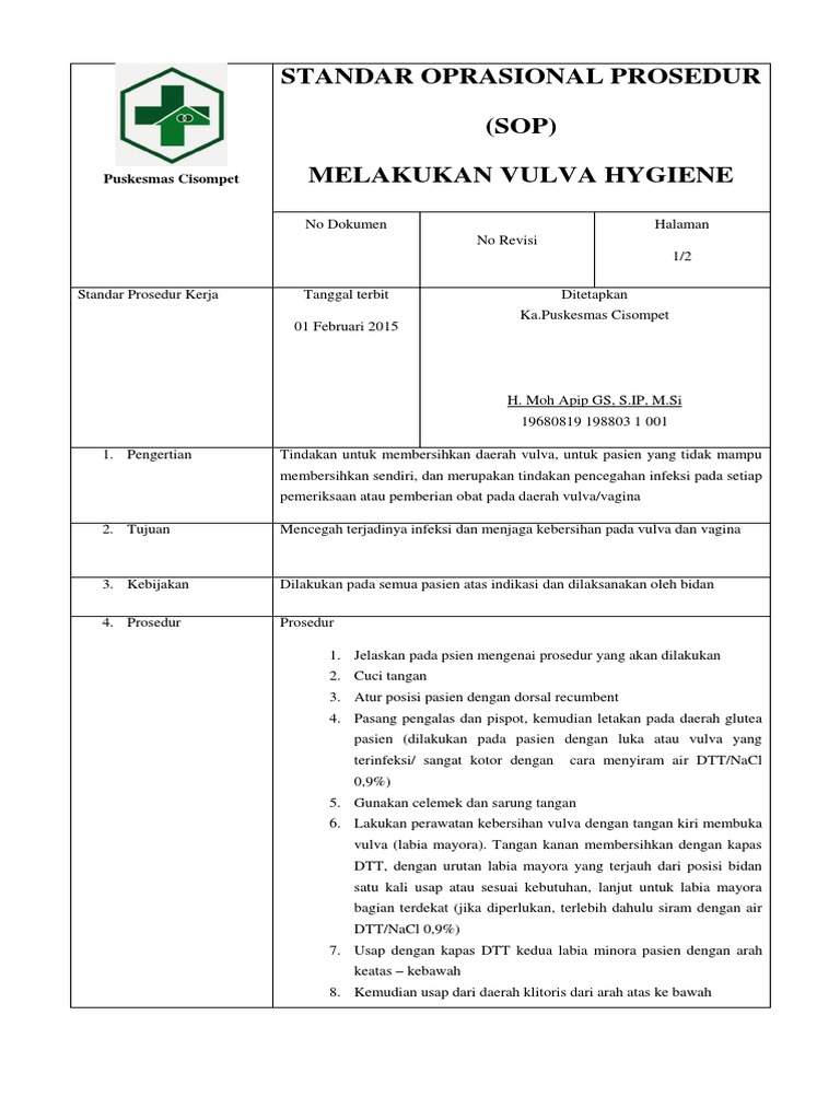 Sop Vulva Hygiene | PDF