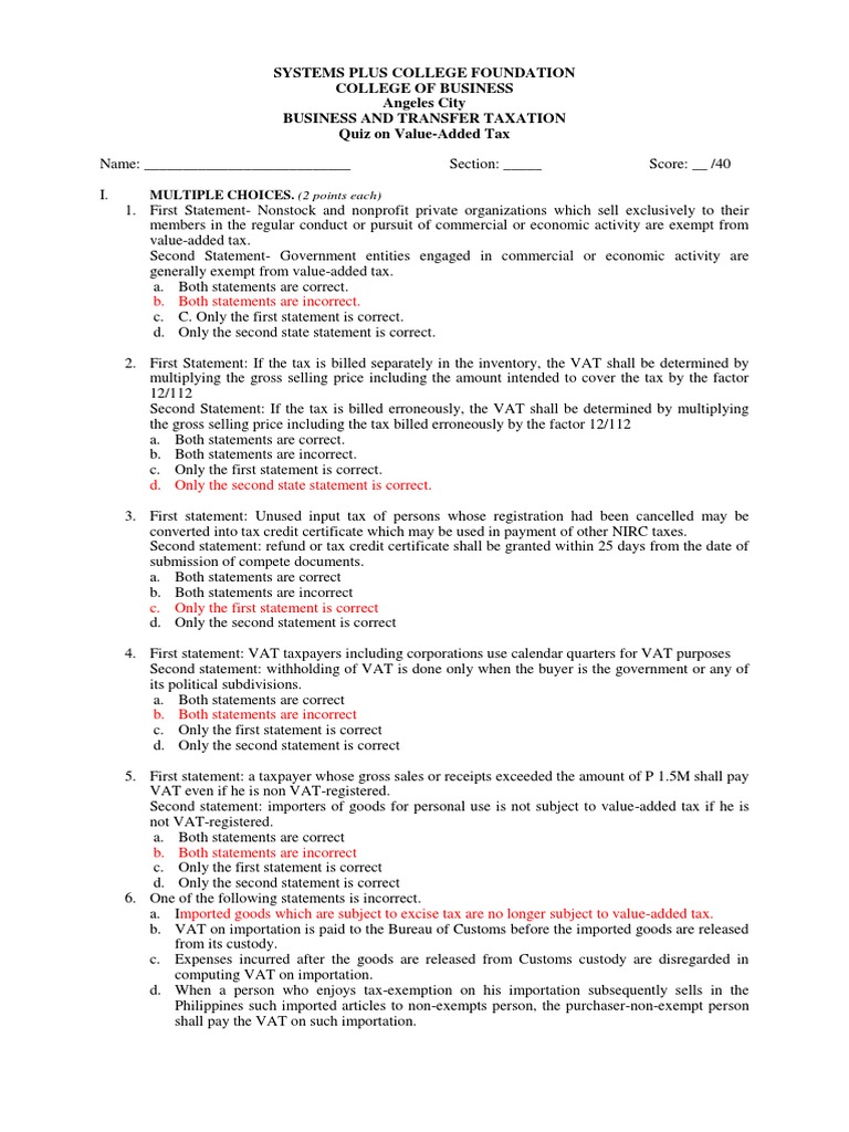 Quiz-4-VAT | Value Added Tax | Withholding Tax