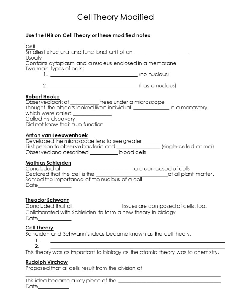 3 Explanation - Cell Theory Modified Notes | PDF | Cell (Biology) | Biology