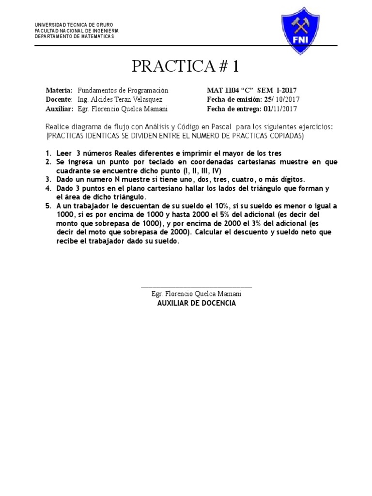Práctica de programación en Pascal sobre diversos ejercicios matemáticos | PDF