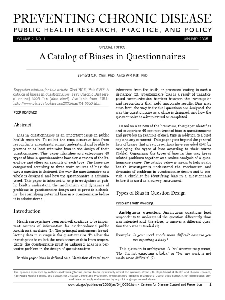 A Catalog of Biases in Questionnaires PDF | PDF | Question | Questionnaire