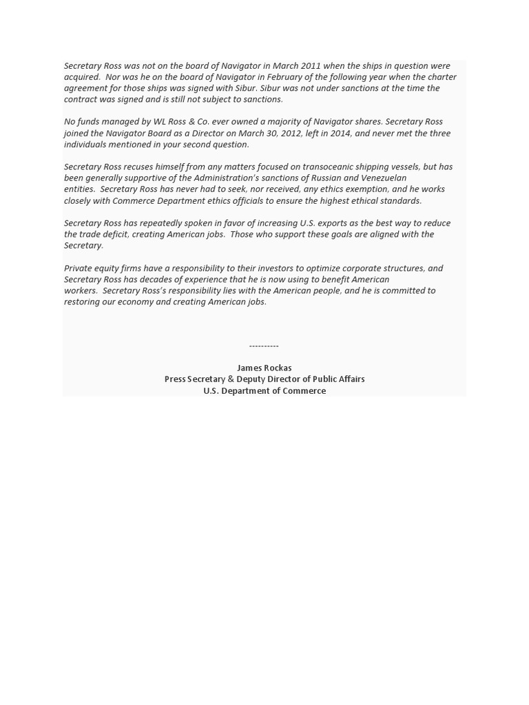 Wilbur Ross Response Nov 1 | PDF