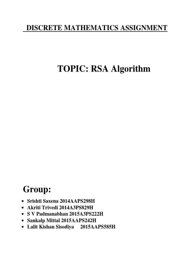 Discrete Mathematics Assignment | PDF | Cryptography | Public Key ...