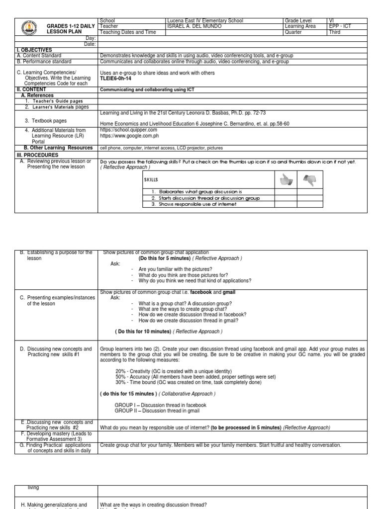 Epp Ict 6 Dlp For Demo Edited Pdf Educational Technology Internet