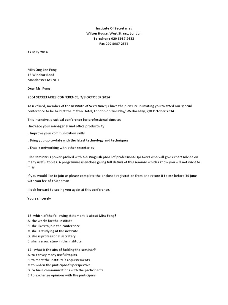 Institute Secretaries Conference Invitation | PDF