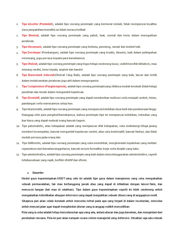 Tipe Gaya Kepemimpinan MSDT | PDF