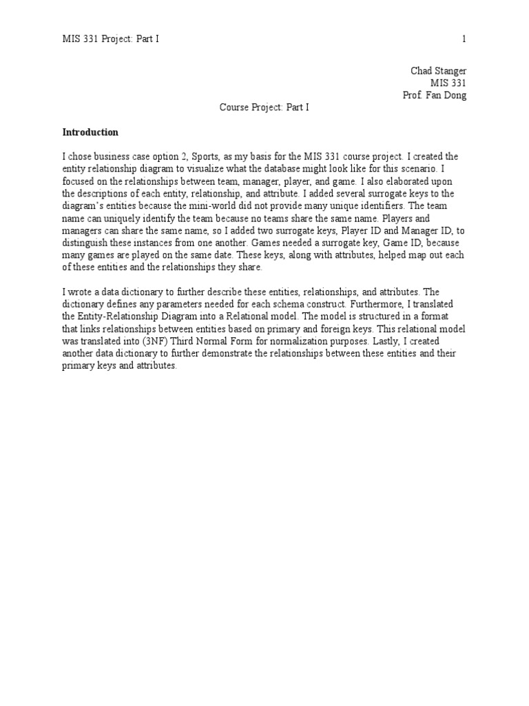 Mis331 Project Part 1 | PDF | Relational Database | Conceptual Model