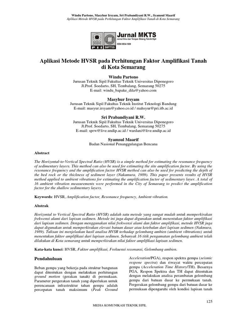 Aplikasi Metode HVSR Untuk Hitung Faktor Amplifikasi Tanah | PDF