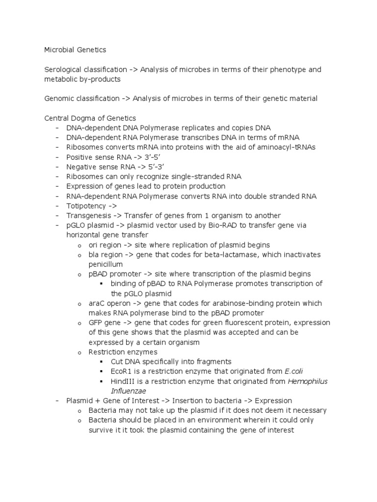 Microbial Genetics | PDF | Gene | Dna