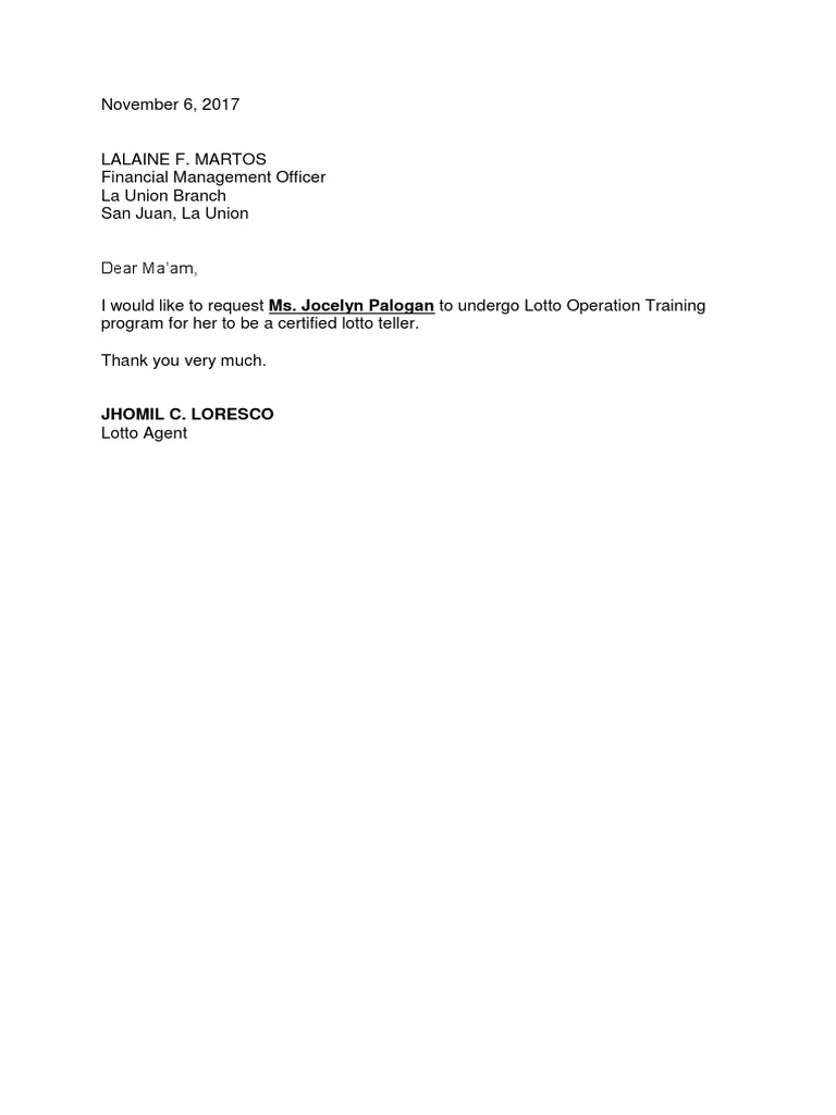 Lotto Training Request Letter | PDF