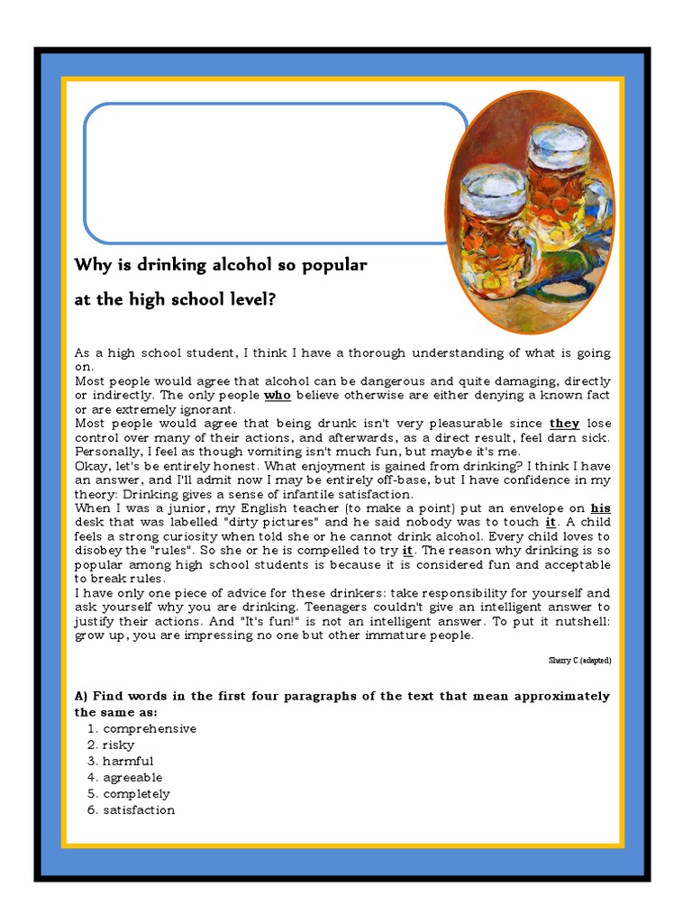 Why Do Teenagers Drink Reading Comprehension Exercises - 9775 | PDF ...