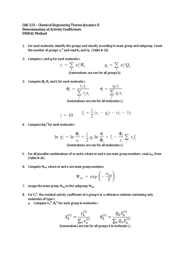 Che 123 - Chemical Engineering Thermodynamics Ii Determination of ...