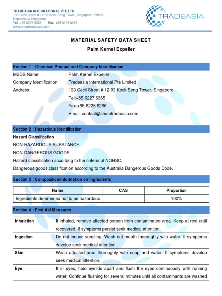 Palm Kernel Expeller - MSDS | Safety | Chemistry