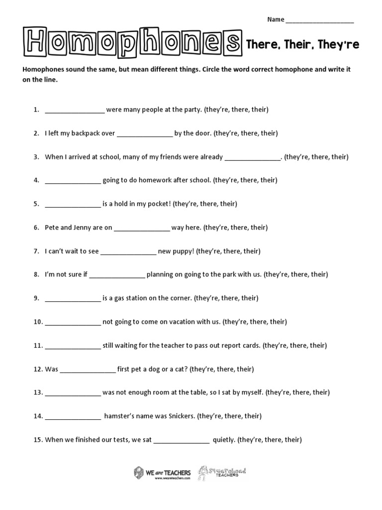 Homophones-Theyre-There-Their Bell Ringer Worksheet | PDF | Leisure