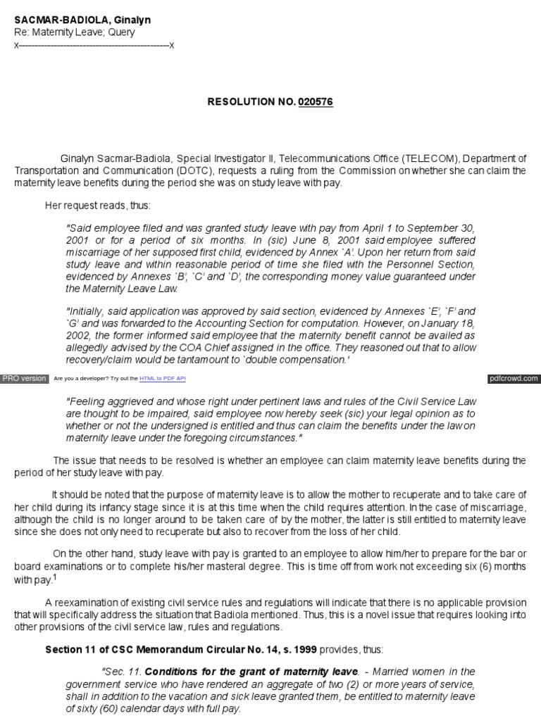 Maternity Leave Double Compensation | PDF | Parental Leave | Employment