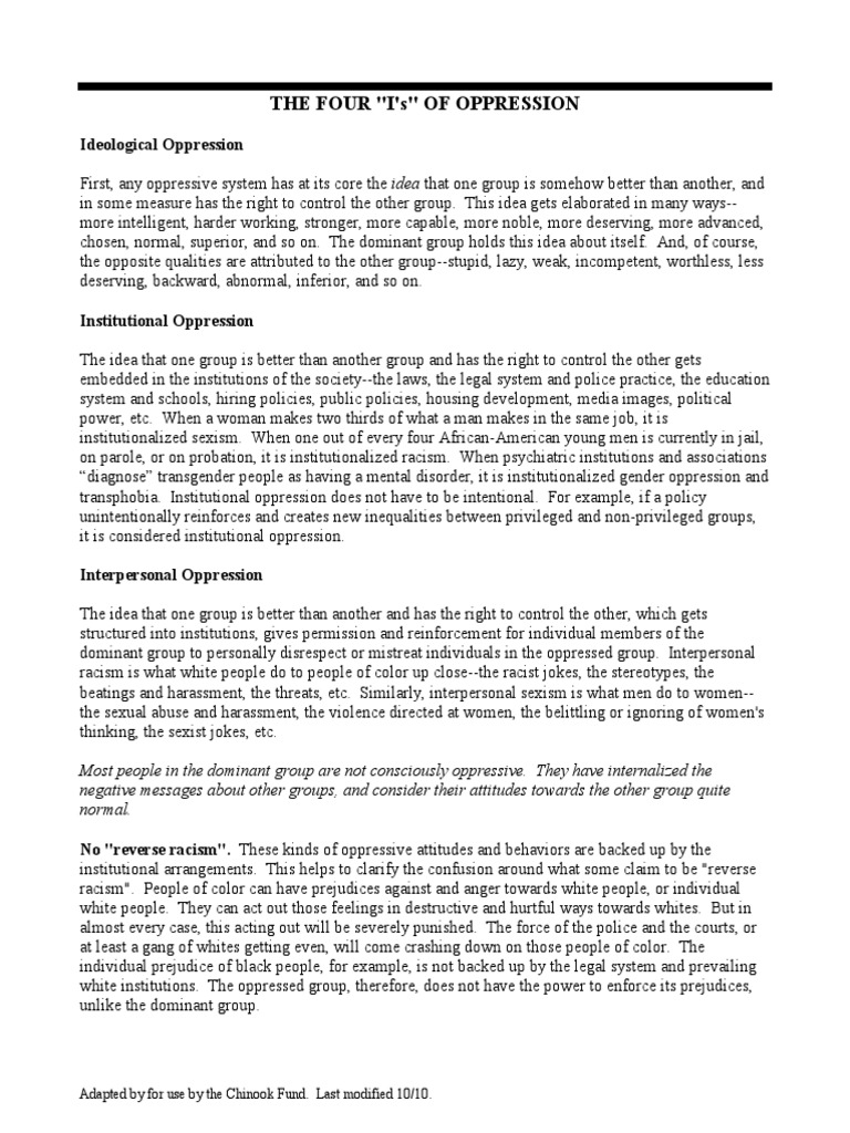 4 Is of Oppression | PDF | Prejudices | Racism