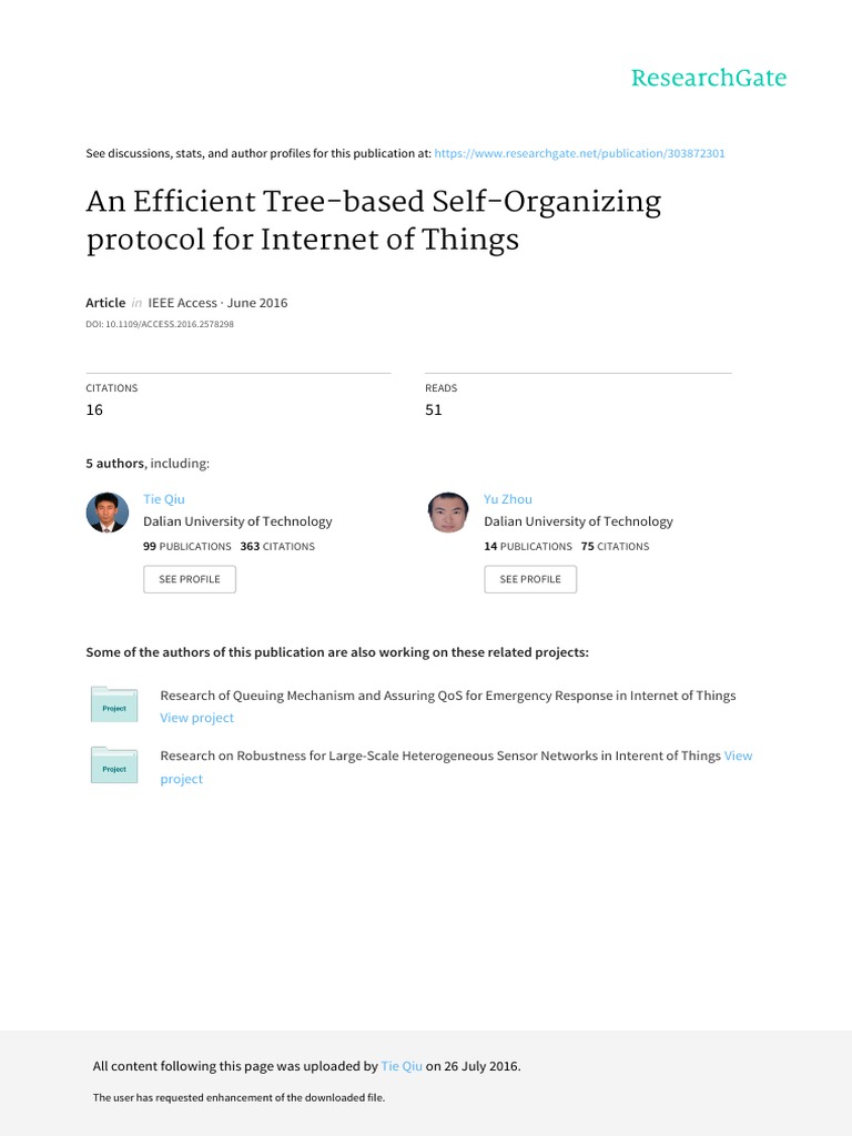 An Efficient Tree-Based Self-Organizing Protocol For Internet of Things | PDF | Routing ...